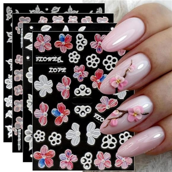 Makeup | 7 Sheets 3d Embossed Flower Nail Art Stickers Decals ...